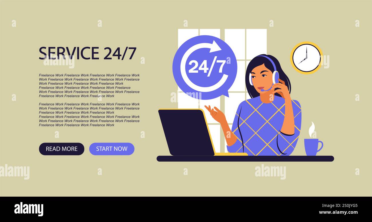 Service 24 7 concept. Call center support. Landing page form for web ...
