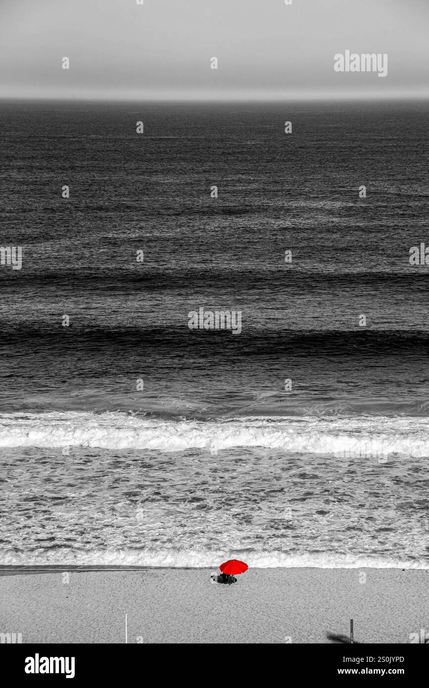 Red Umbrella on a Monochrome Beach in Rio de Janeiro, Brazil Stock ...