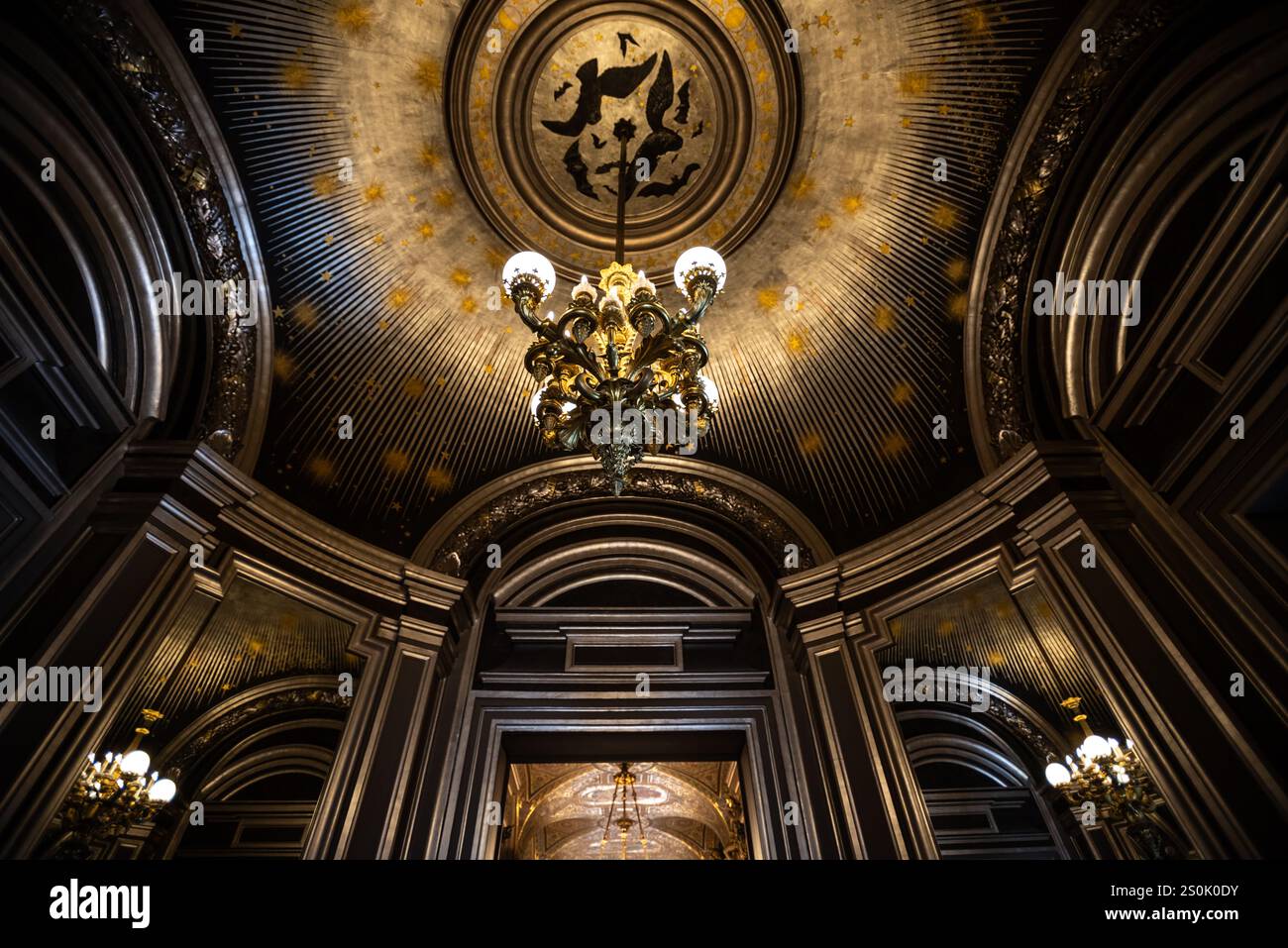 Ornate Ceiling and Chandelier in Opéra Garnier’s Salon du Soleil ...