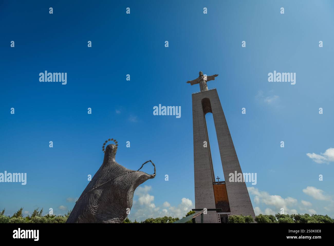 The Iconic Statues of Cristo Rei and Virgin Mary in Almada on a Sunny ...