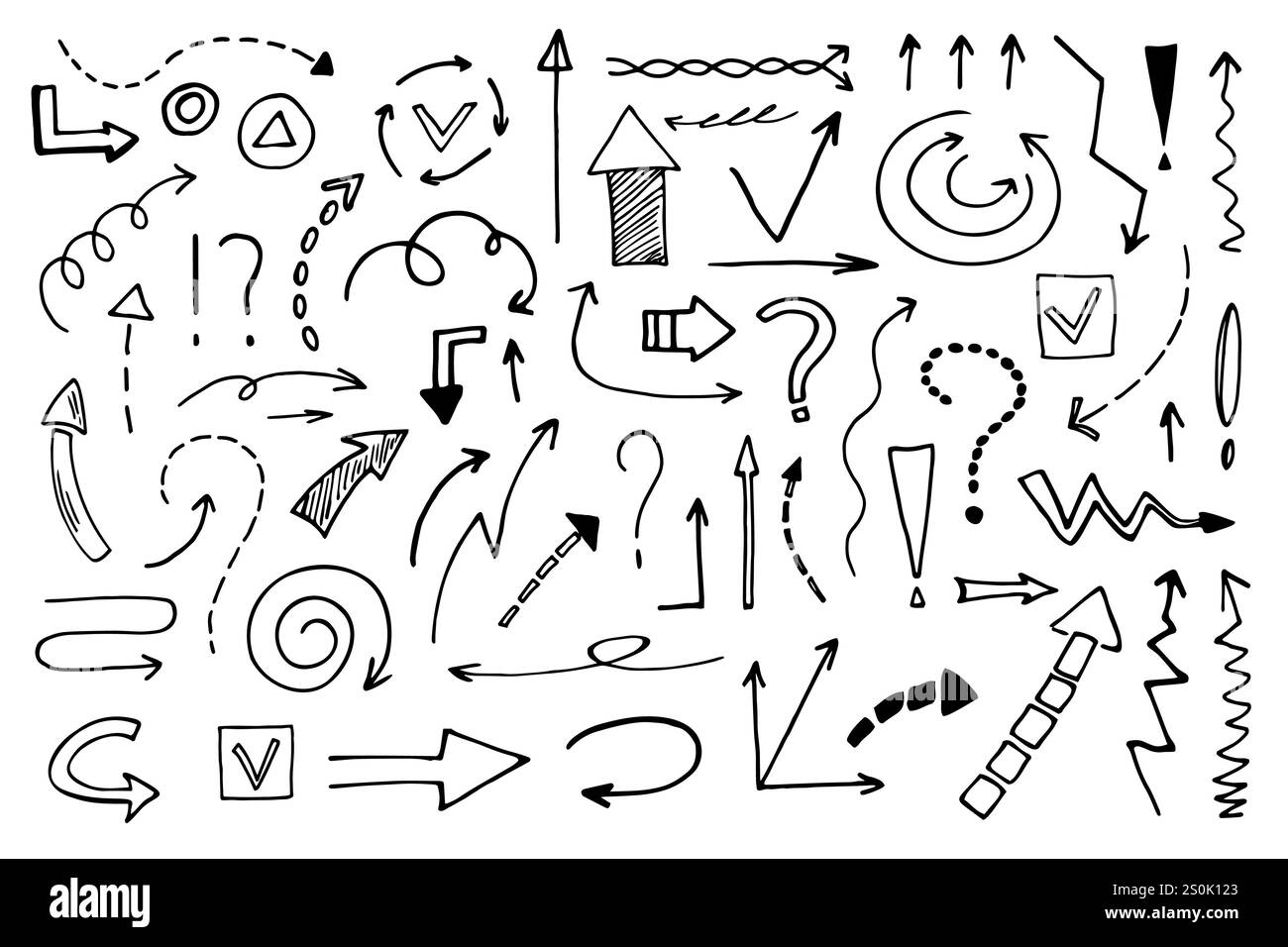 Hand-drawn signs and arrows in a vector. A large set of simple arrows ...