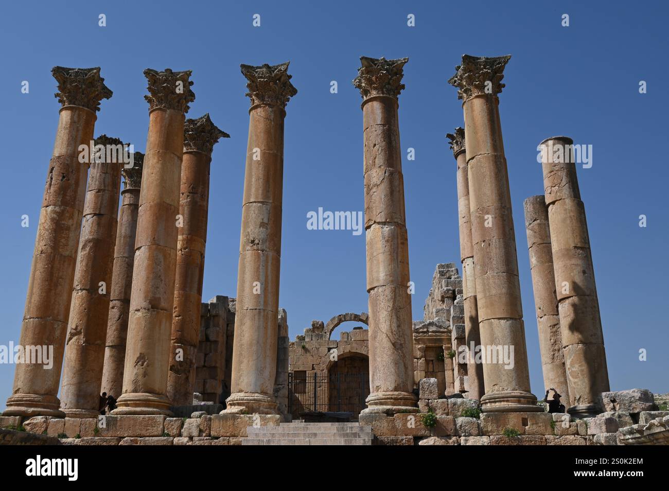 A view of the architectural ruins of the historic Roman city of Jerash ...
