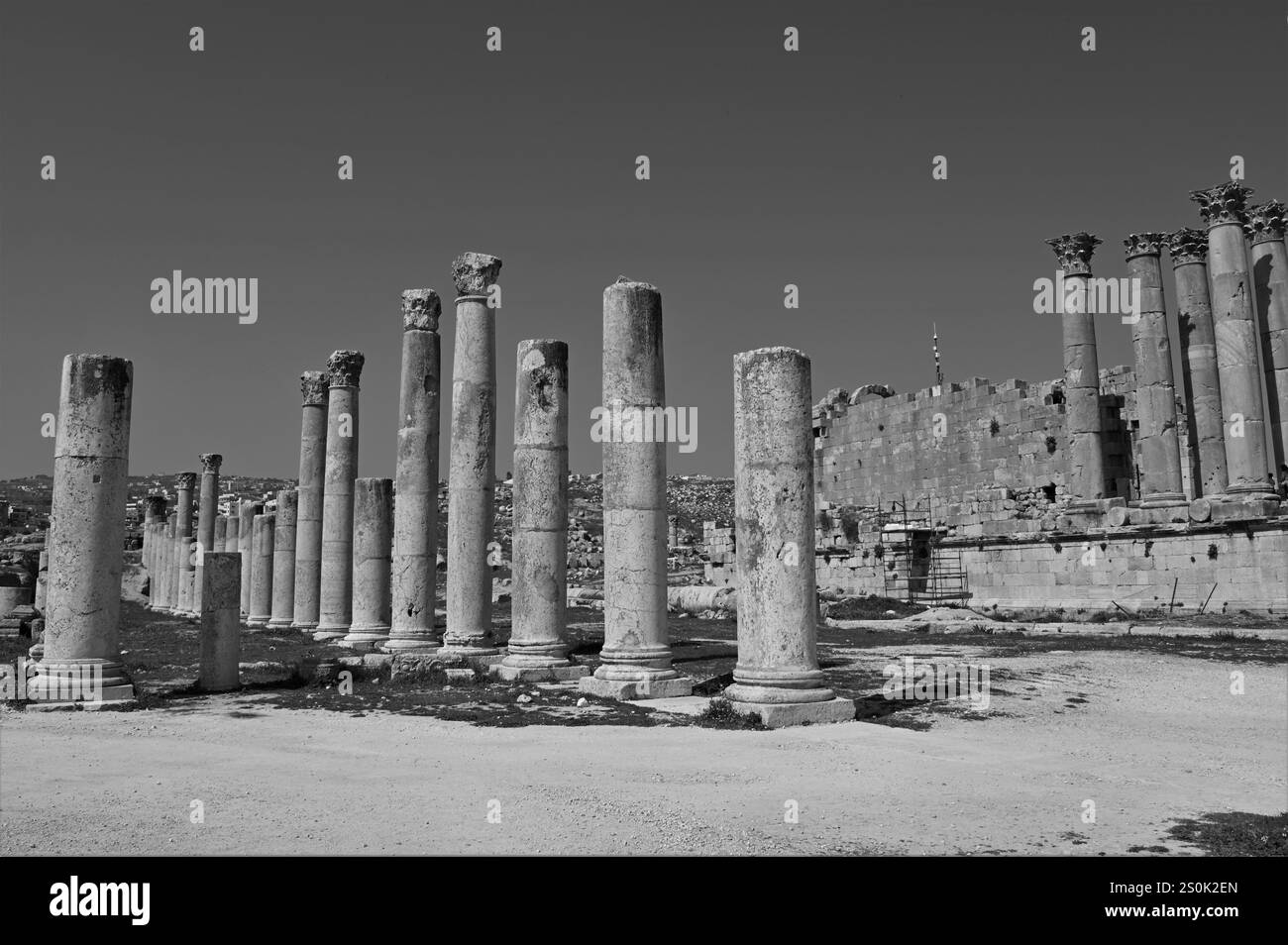 A view of the architectural ruins of the historic Roman city of Jerash ...