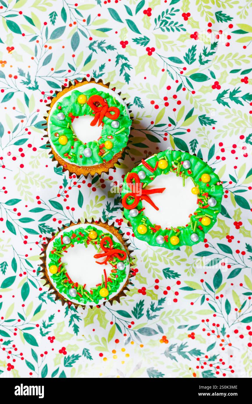 top view close up detail of christmas mincemeat cupcakes mince pies ...