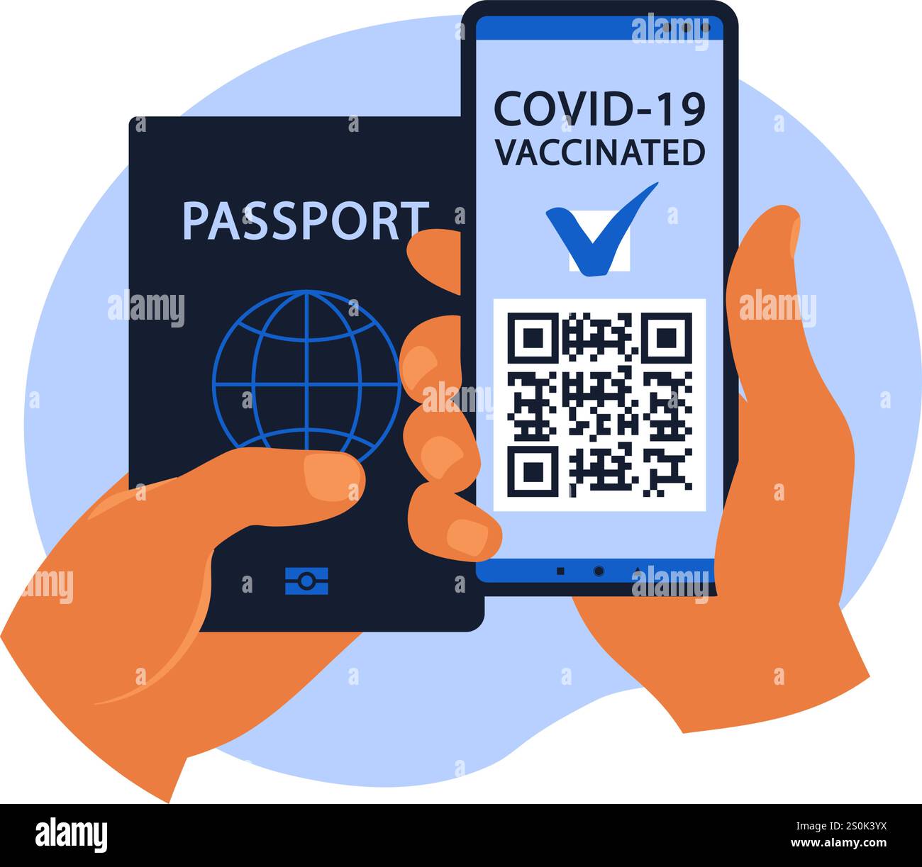 Electronic COVID-19 passport concept. The vaccinated person using QR ...