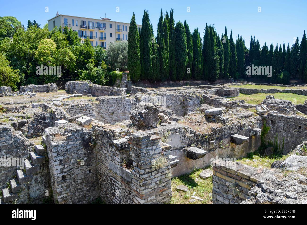 Ancient Roman baths ruins in Cimiez, Nice, South of France July 2018 ...