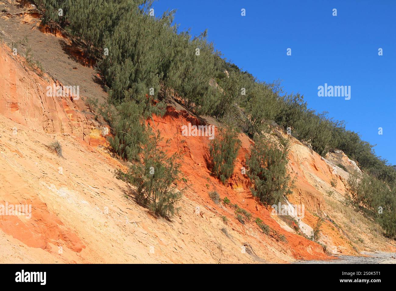 Colored sand cliffs at Rainbow Beach, Queensland, Australia Stock Photo ...