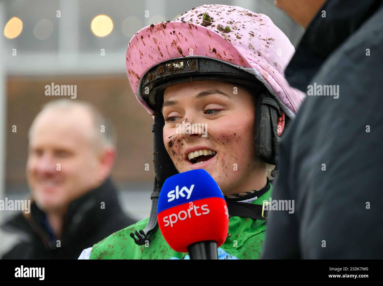 Newbury, UK. 28th Dec, 2024. Isabel Williams reacts after winning the ...