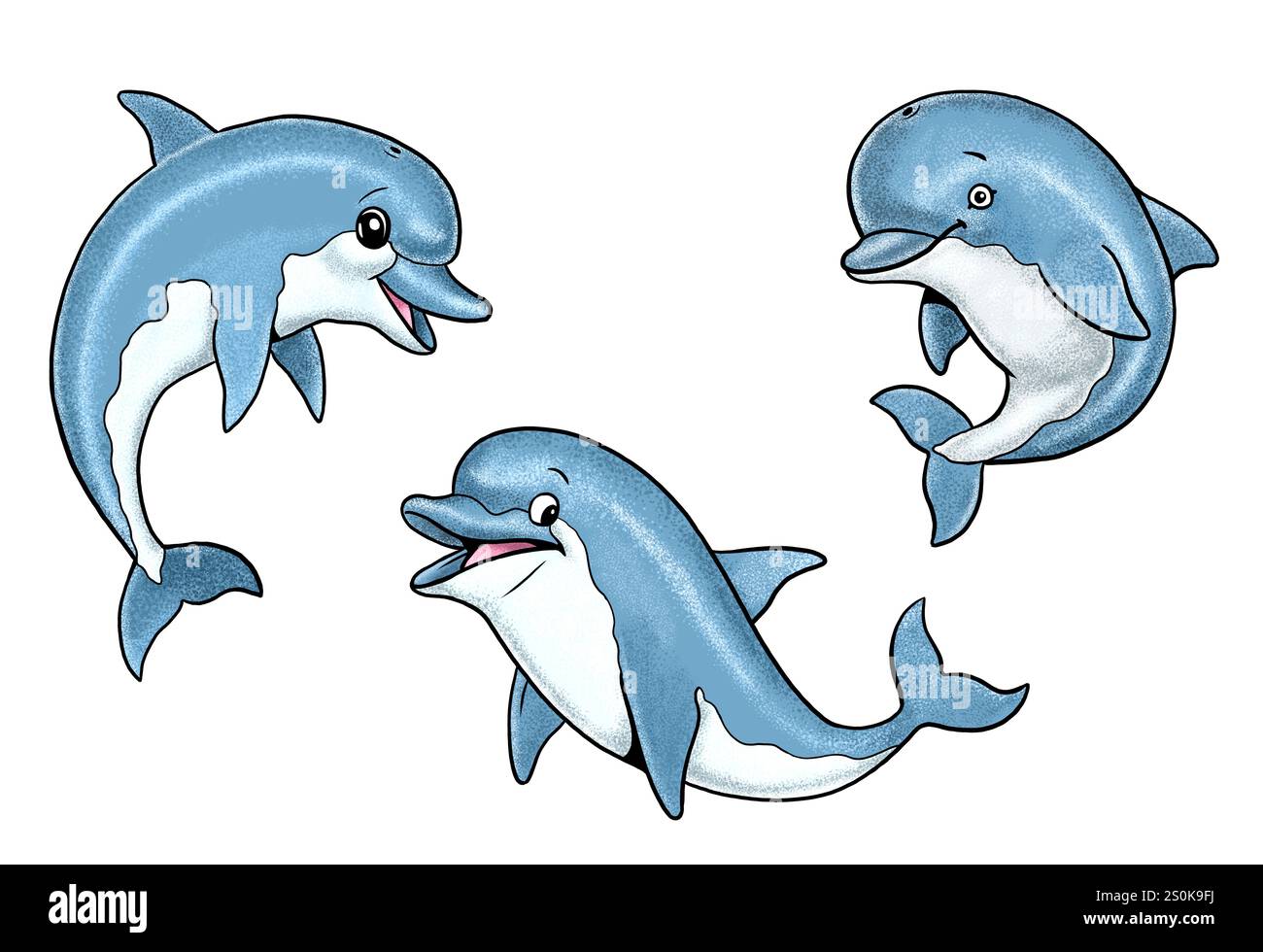 Set with three funny dolphins. Isolated drawing with funny animals ...