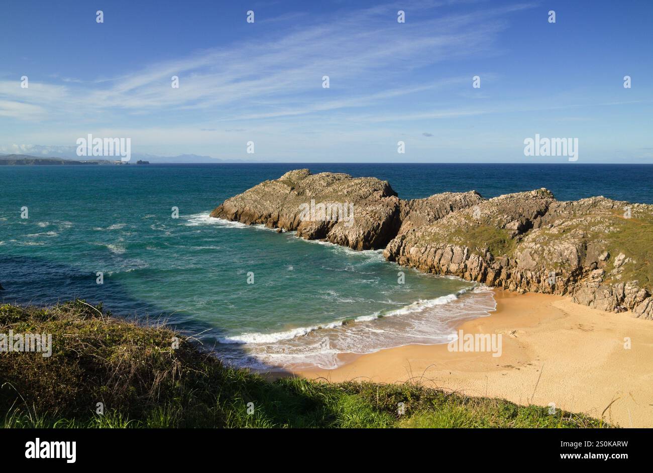 Coastal part of Cantabria in the north of Spain, eroded Costa Quebrada ...