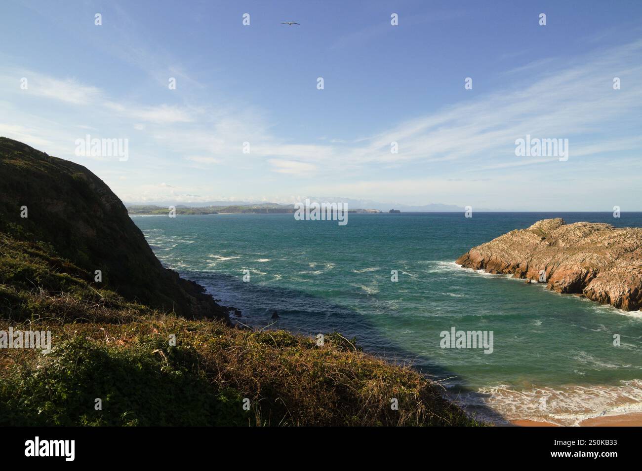 Coastal part of Cantabria in the north of Spain, eroded Costa Quebrada ...