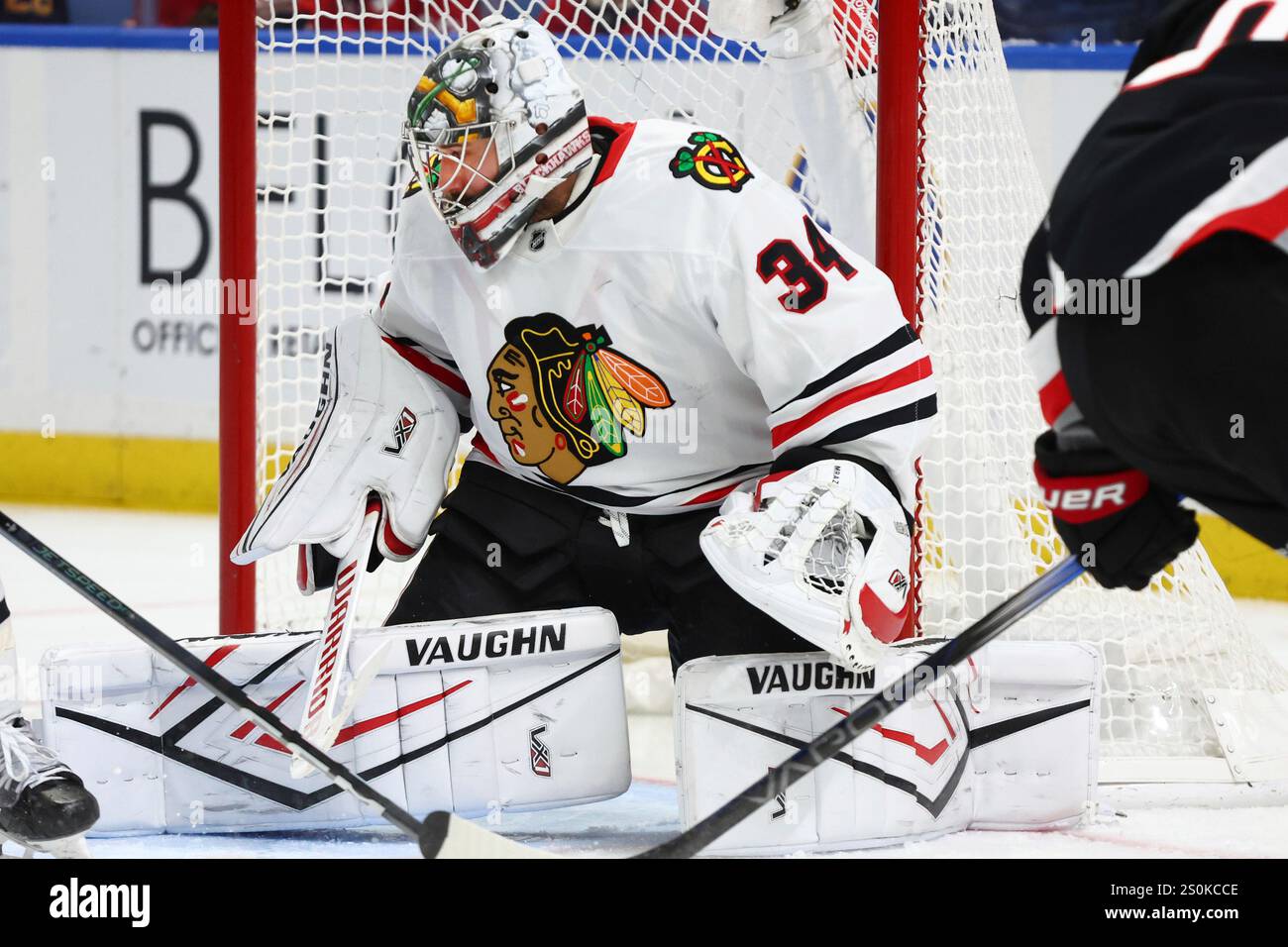 Chicago Blackhawks goaltender Petr Mrazek (34) makes a save during the ...
