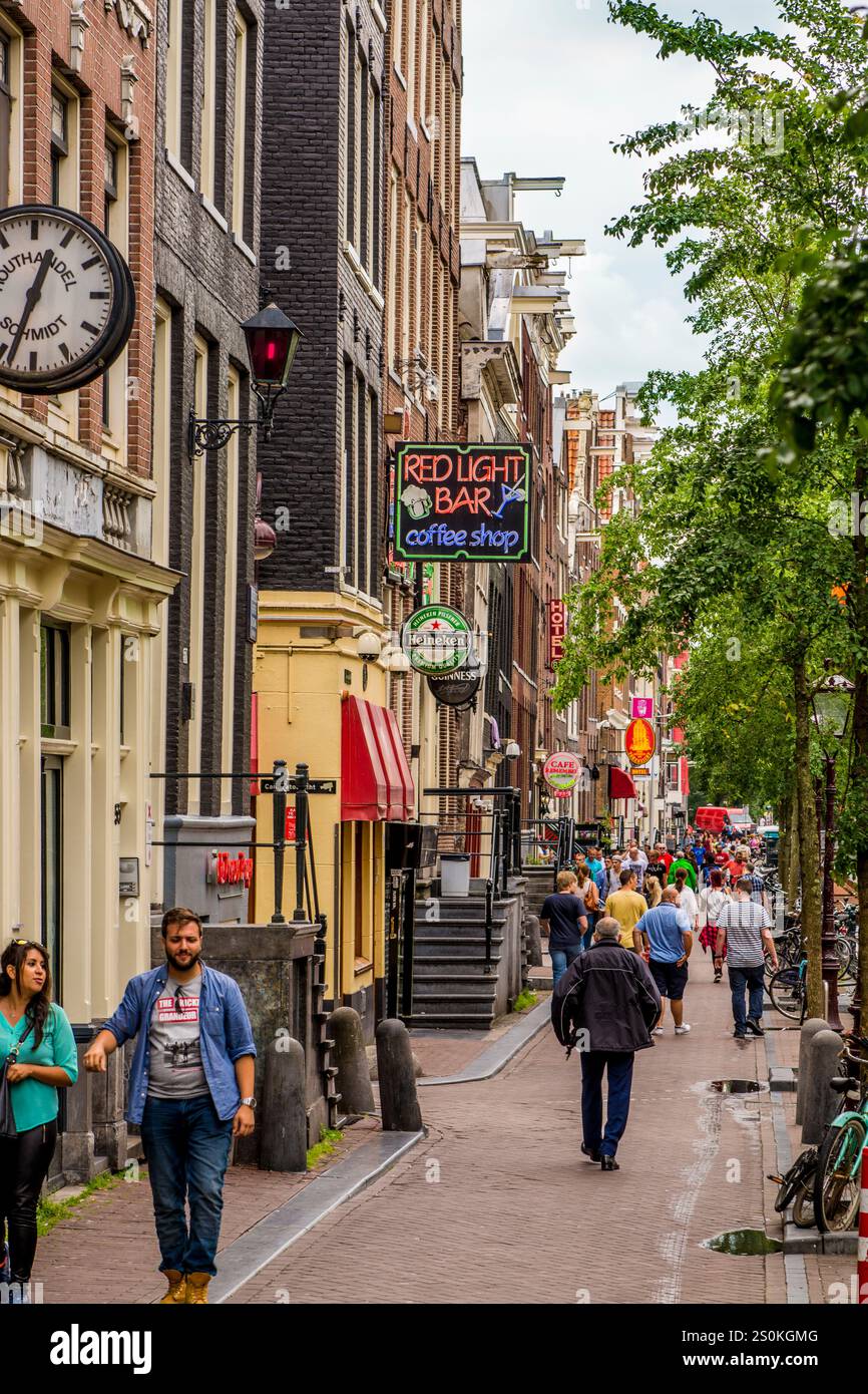 Bars along the Warmoesstraat red light district, Amsterdam, Holland ...