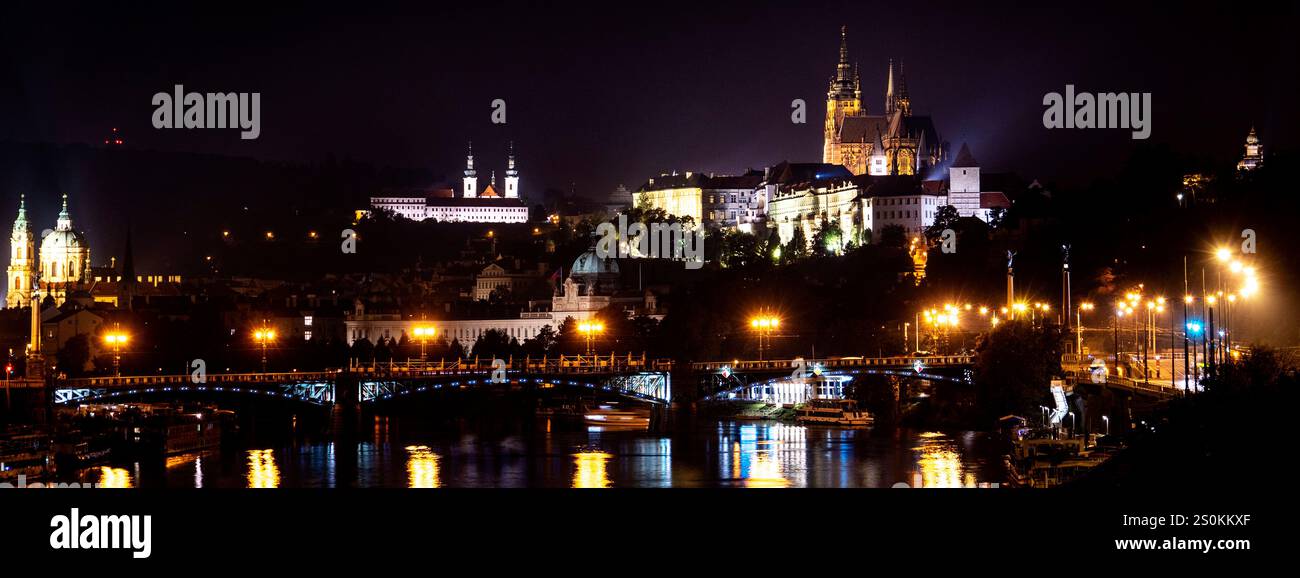 A stunning night view of Prague, showcasing the illuminated Prague ...