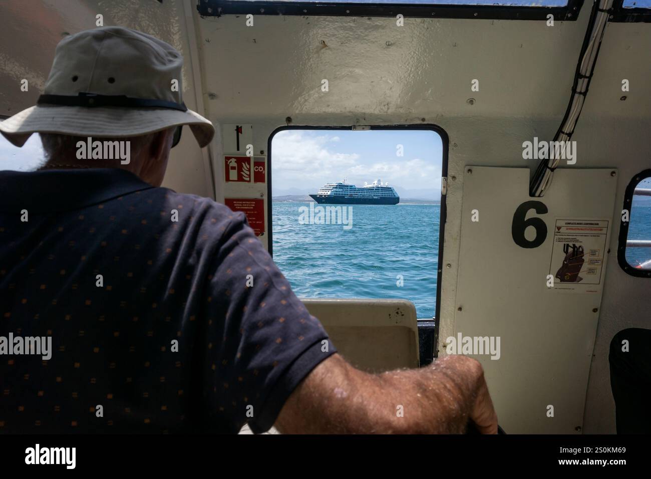 View of the Azamara Quest cruise ship anchored in Mossel Bay, South ...