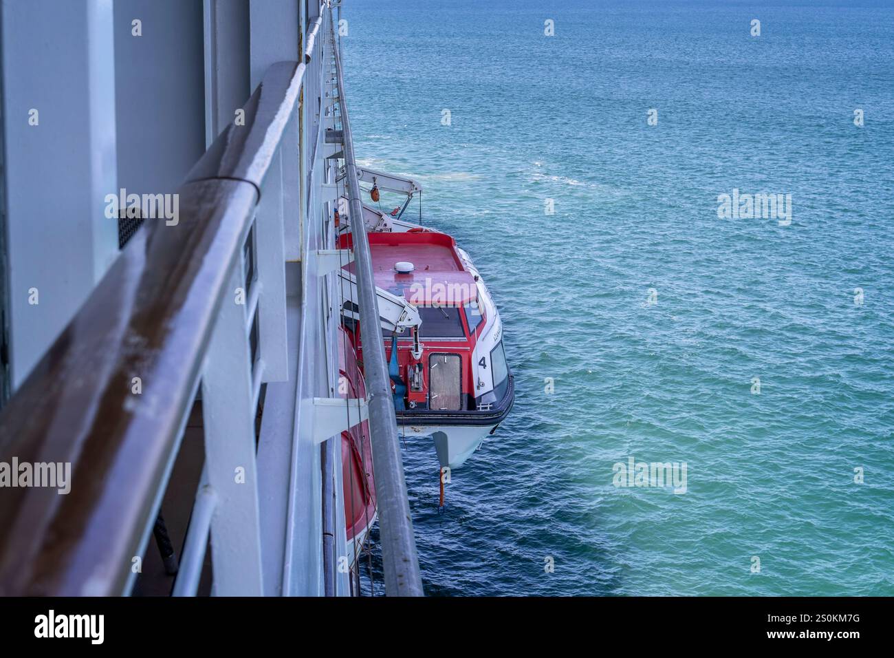 Deploying one of the Azamara Quest lifeboats using hoists off Mossel ...