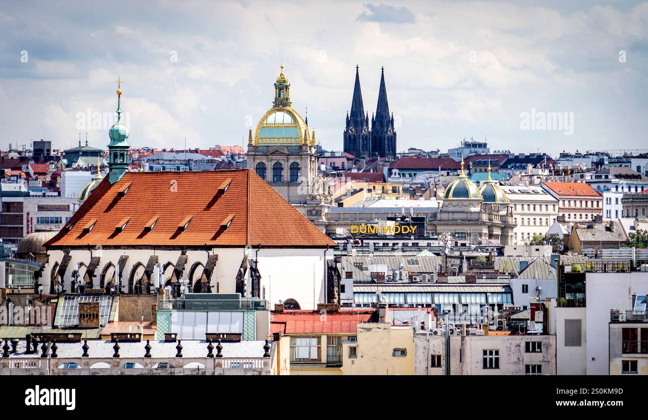 A panoramic view of a city skyline featuring historic buildings with ...