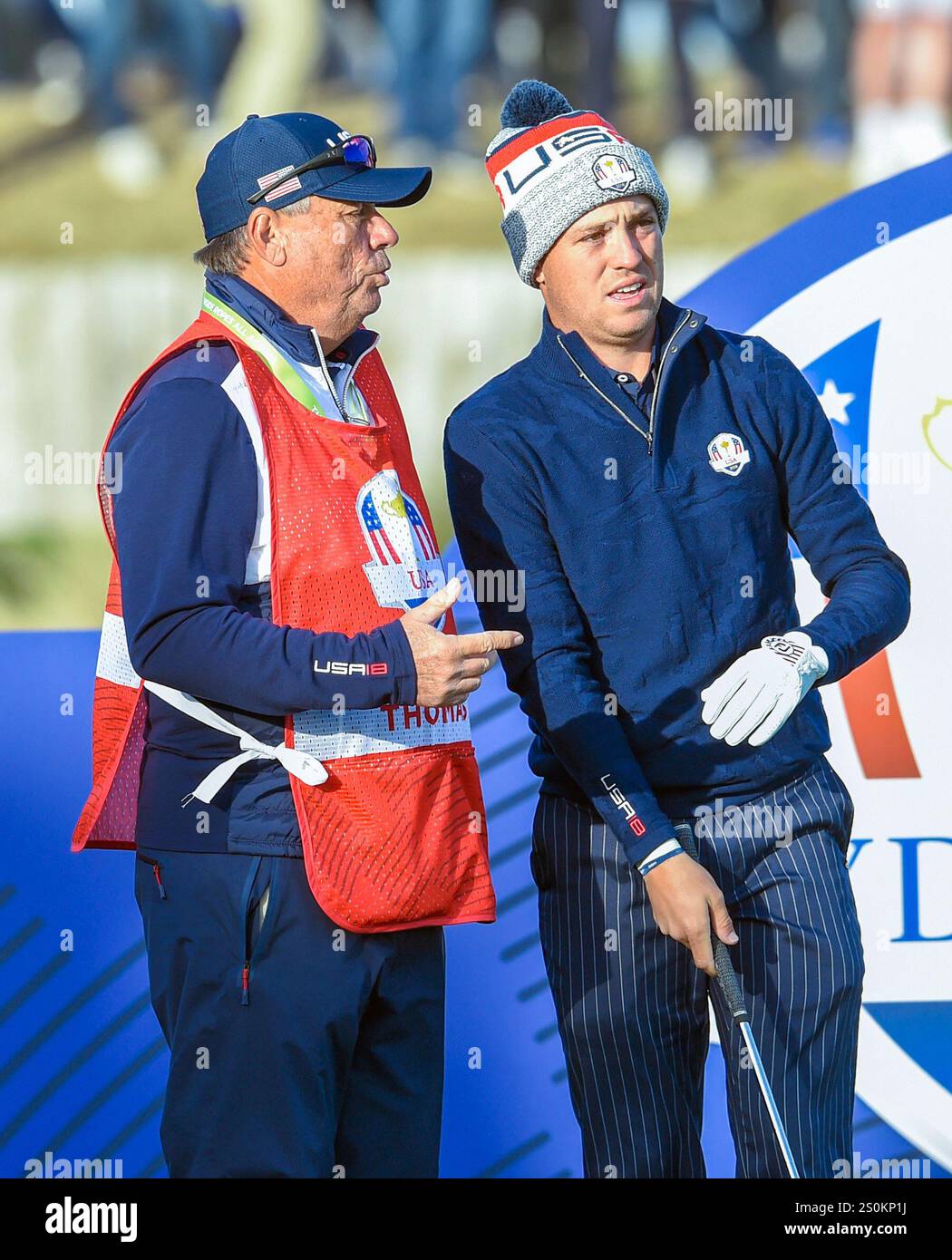 Justin thomas and caddy jimmy johnson ryder cup hi-res stock ...