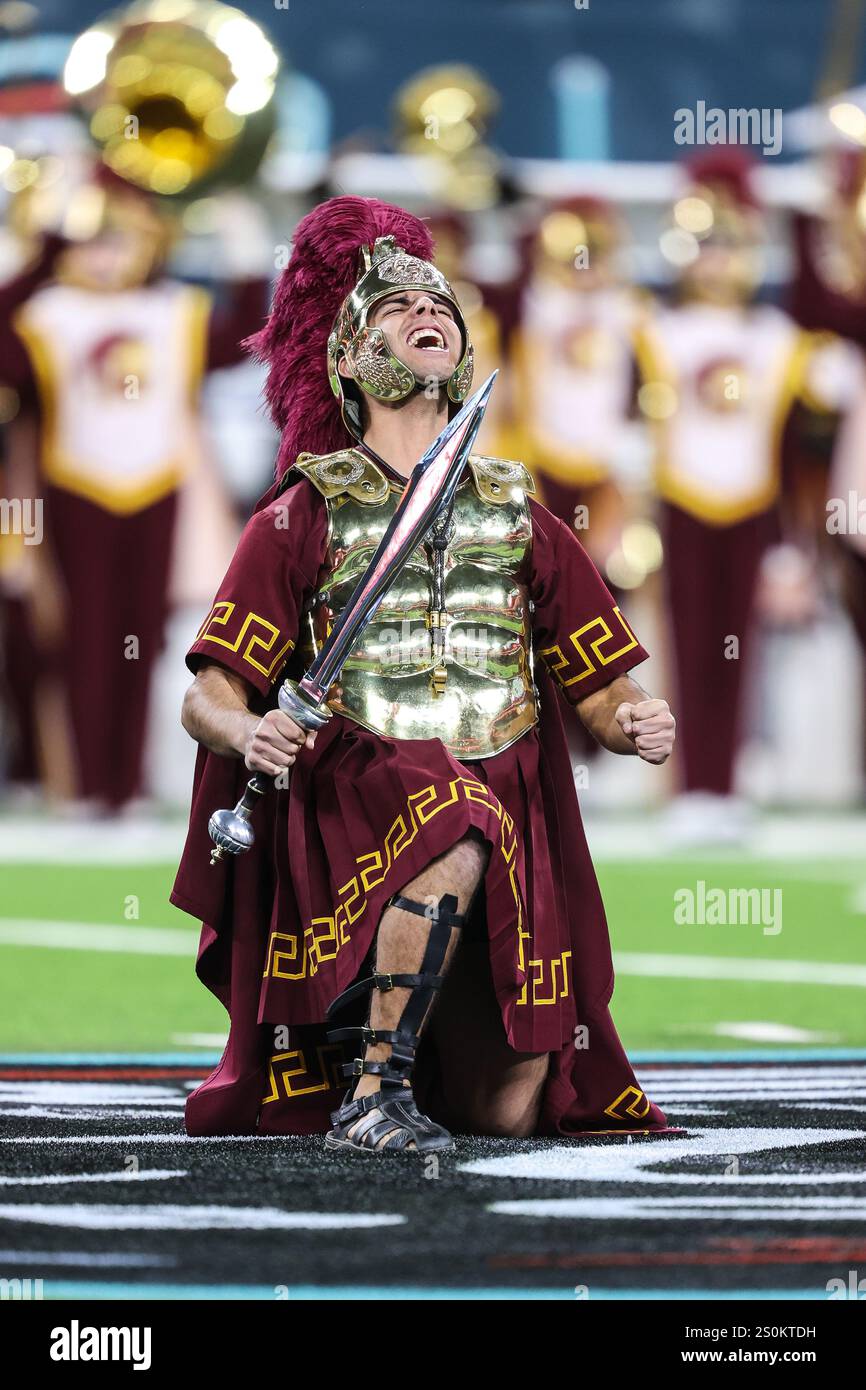 Las Vegas, NV, USA. 27th Dec, 2024. The USC Trojans mascot kneels at mid-field prior to the ...
