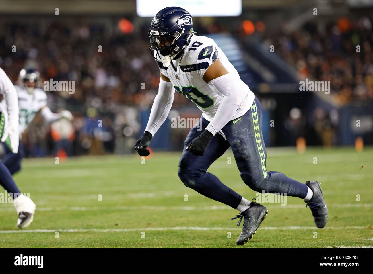 Seattle Seahawks linebacker Uchenna Nwosu (10) runs on the field during ...