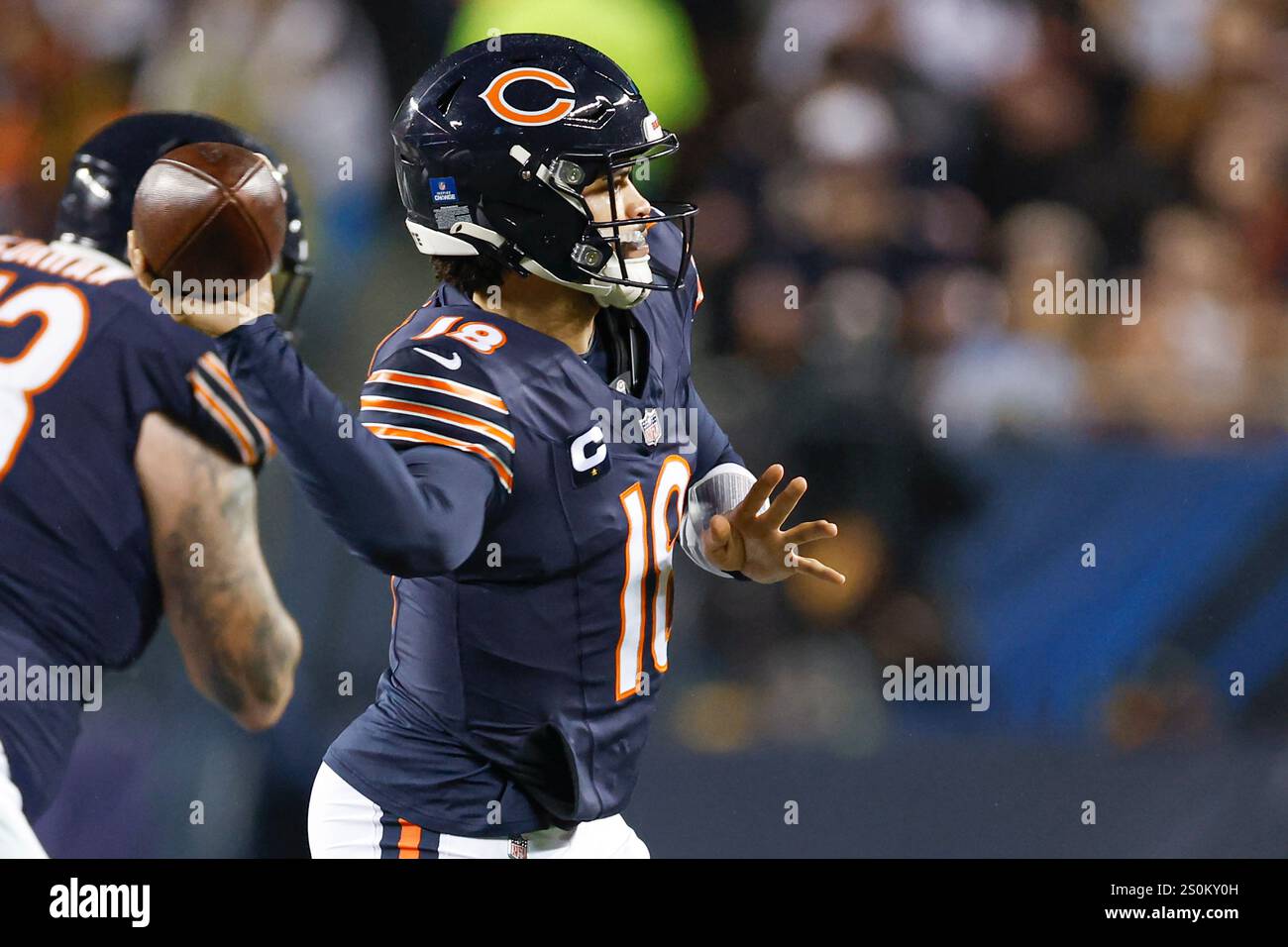 Chicago Bears quarterback Caleb Williams (18) passes the ball against ...