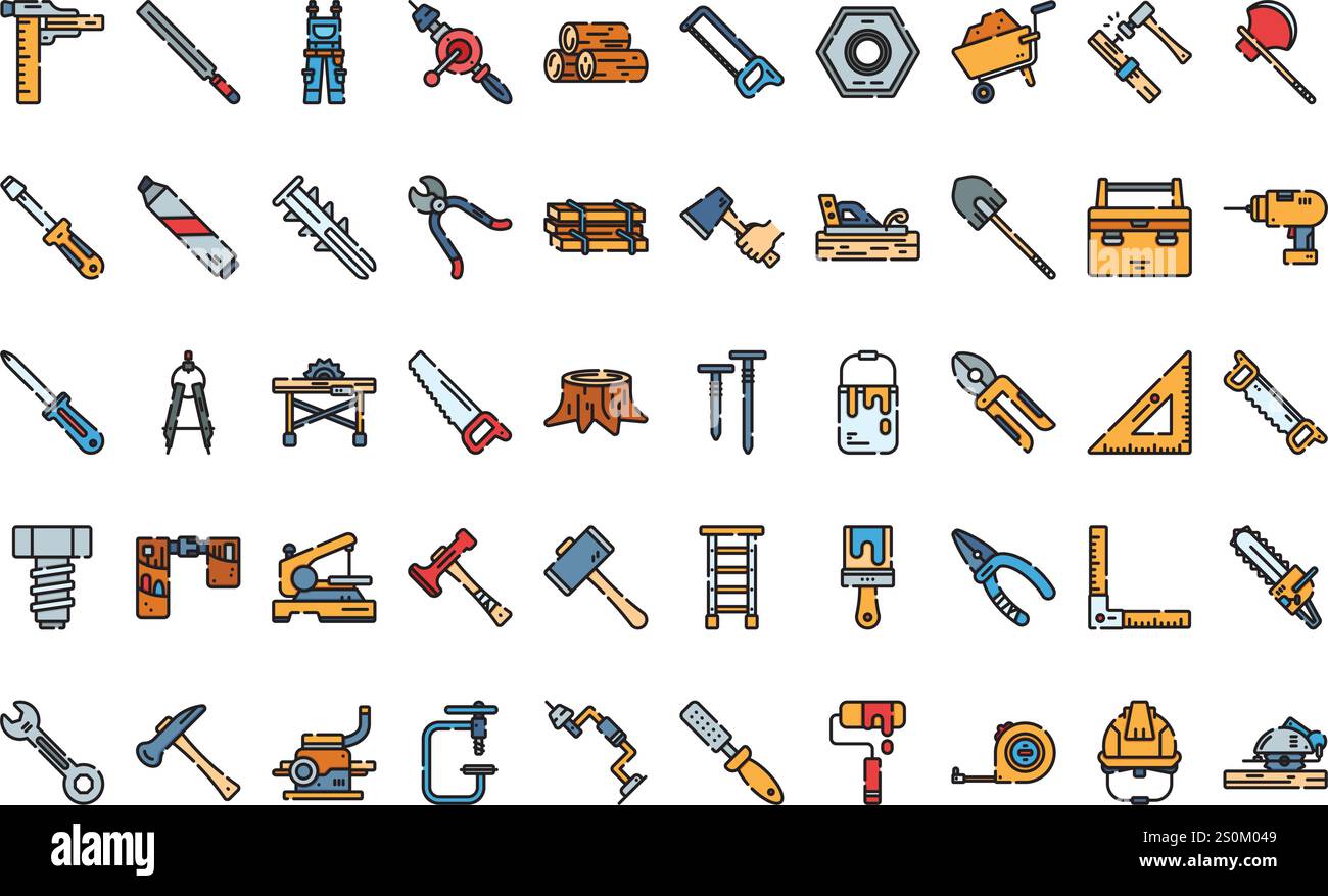Carpenter tools and elements icons High-Quality Vector Icons Collection ...