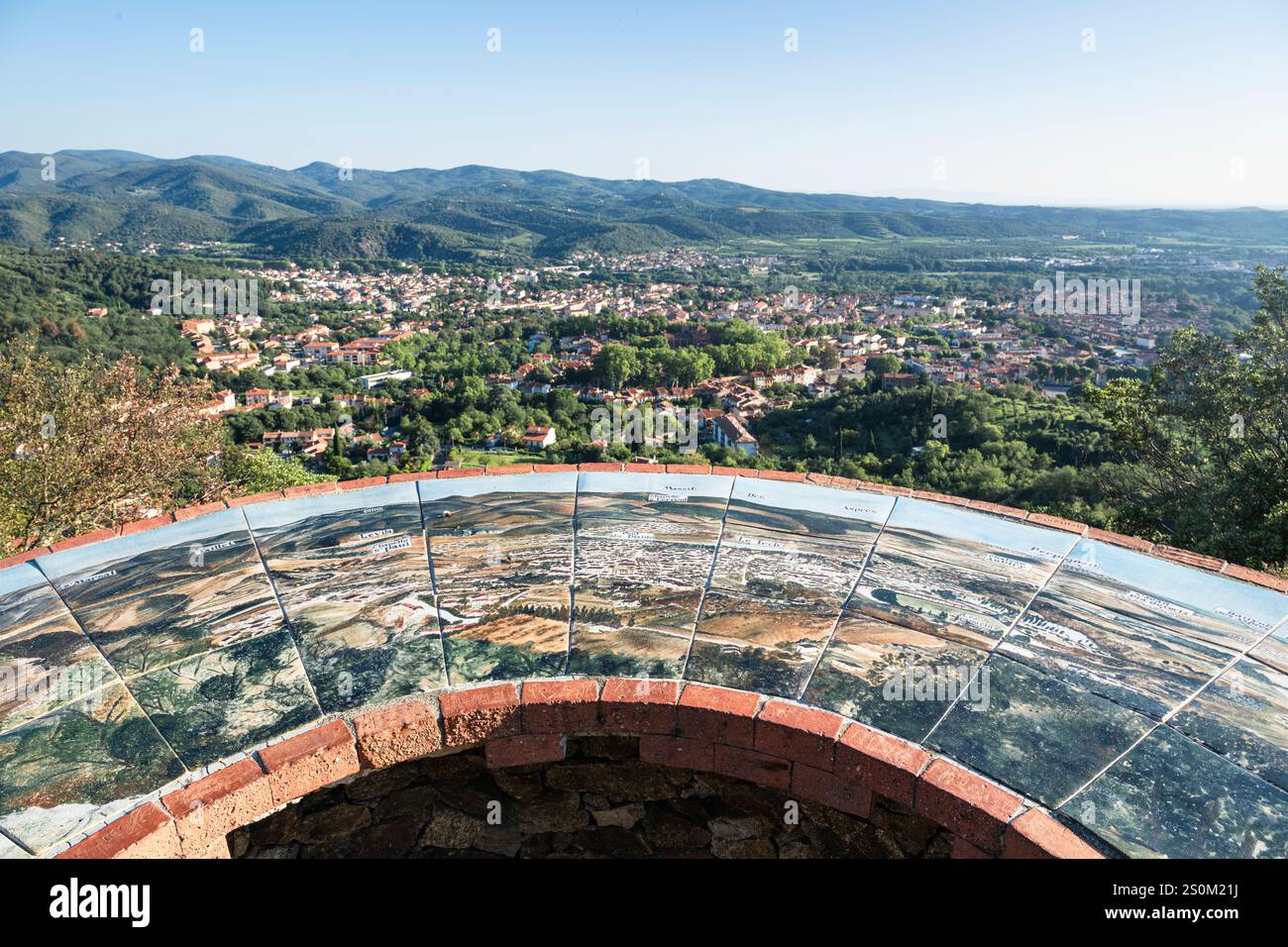 View from a vantage point with panoramic map over Cerét, the Aspres ...