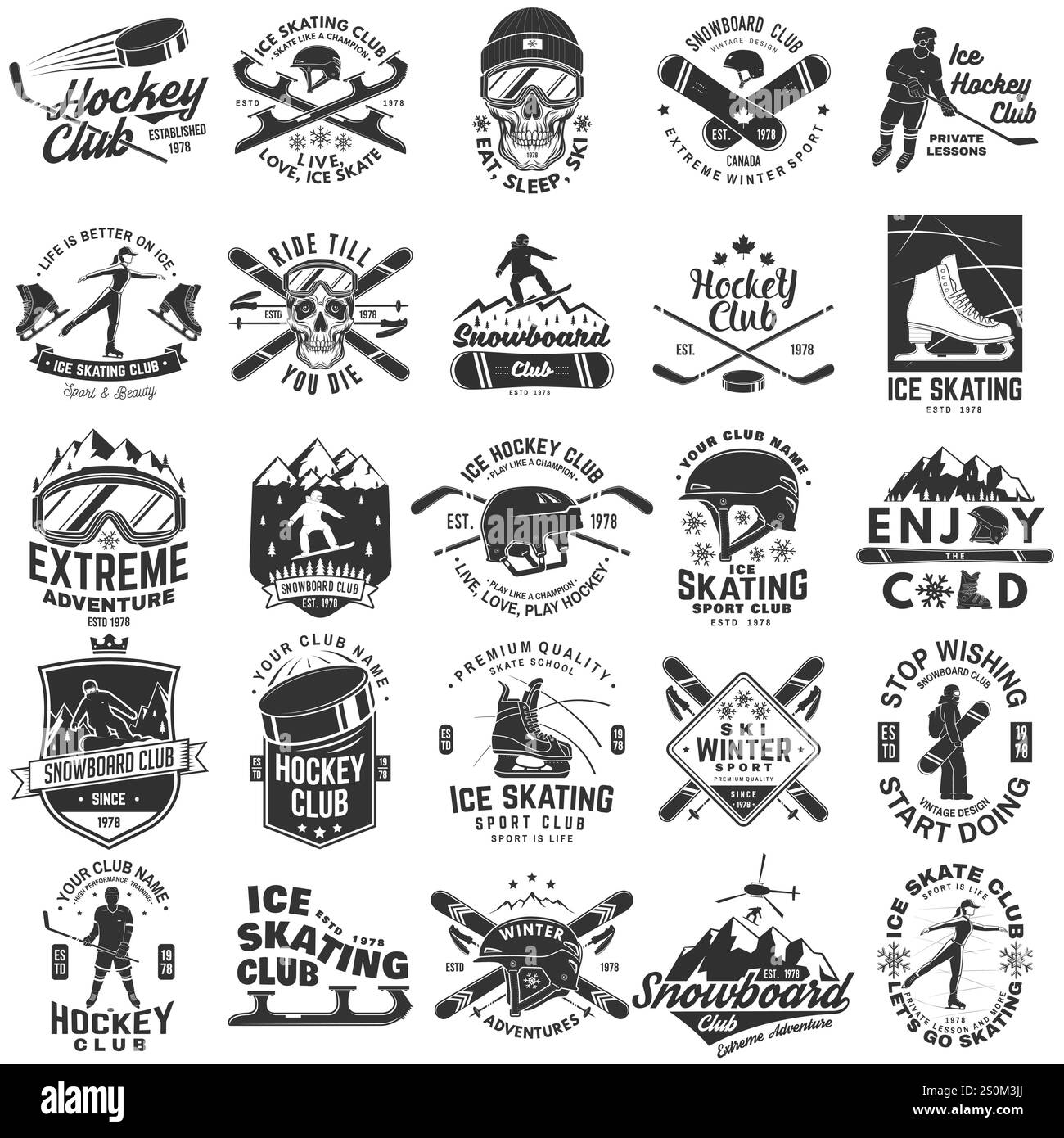 Ski, Ice Skate, Hockey and Snowboard Club emblem. Vector. Concept for ...