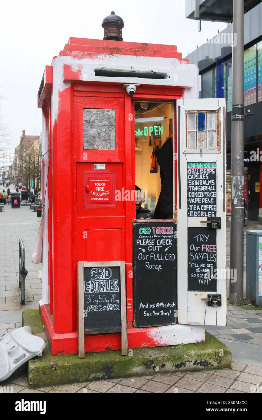 Ex police box converted to a small retail shop selling CBD, Sauchiehall ...