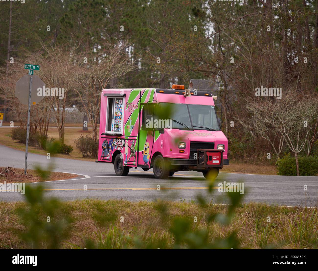 Pink ice cream van/truck going around the neighborhood selling ice ...