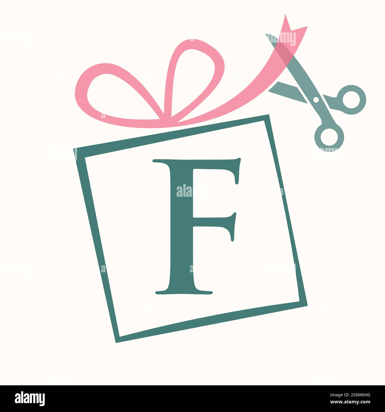 Initial Letter F Gift Box Logo Design Concept With Ribbon and Scissors ...