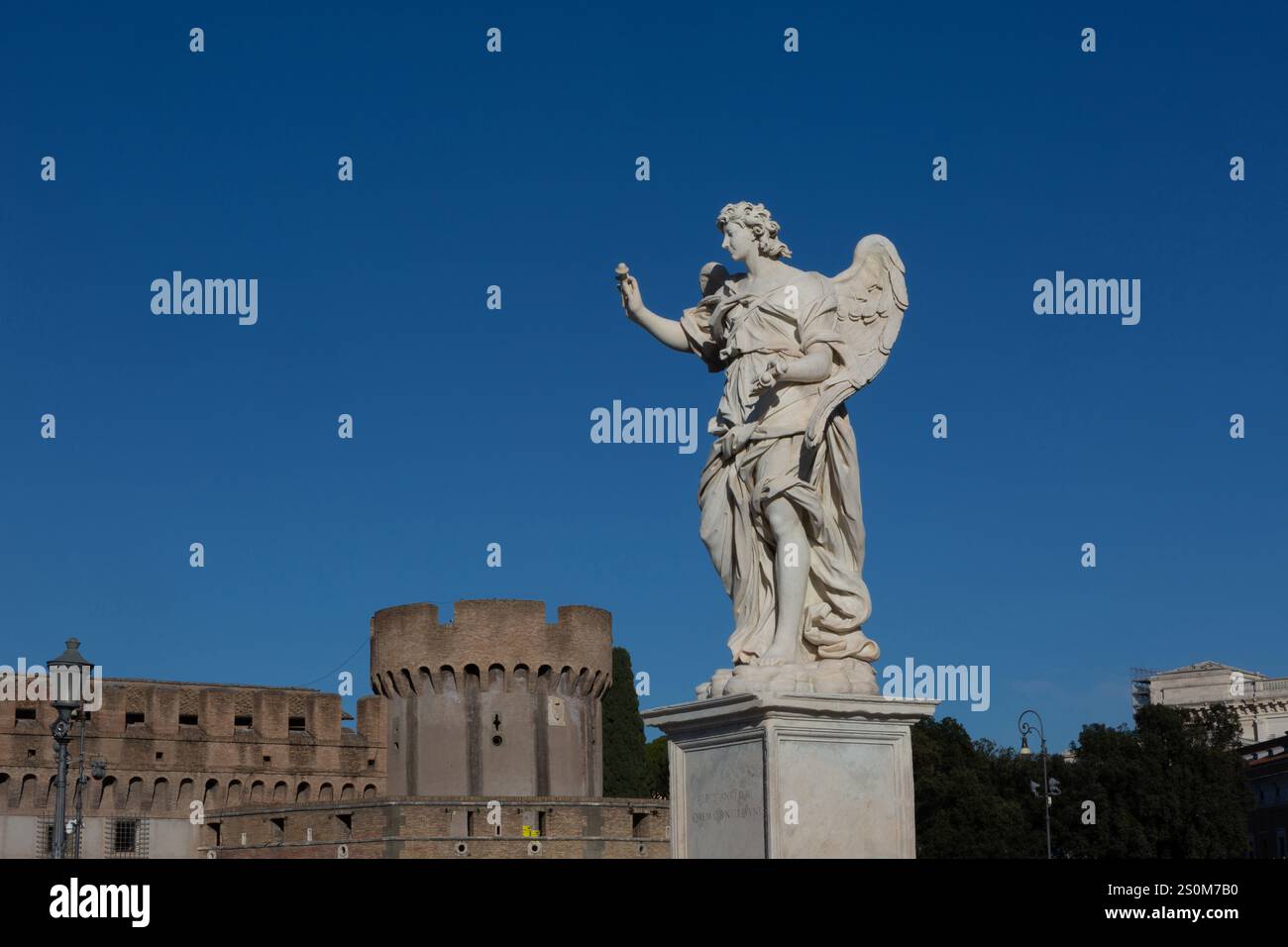 Newly cleaned for the Holy Jubilee Year of 2025 one of the Bernini statues on the bridge of ...