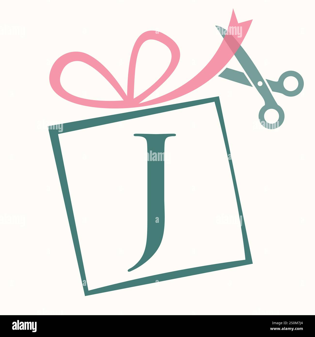 Initial Letter J Gift Box Logo Design Concept With Ribbon and Scissors ...