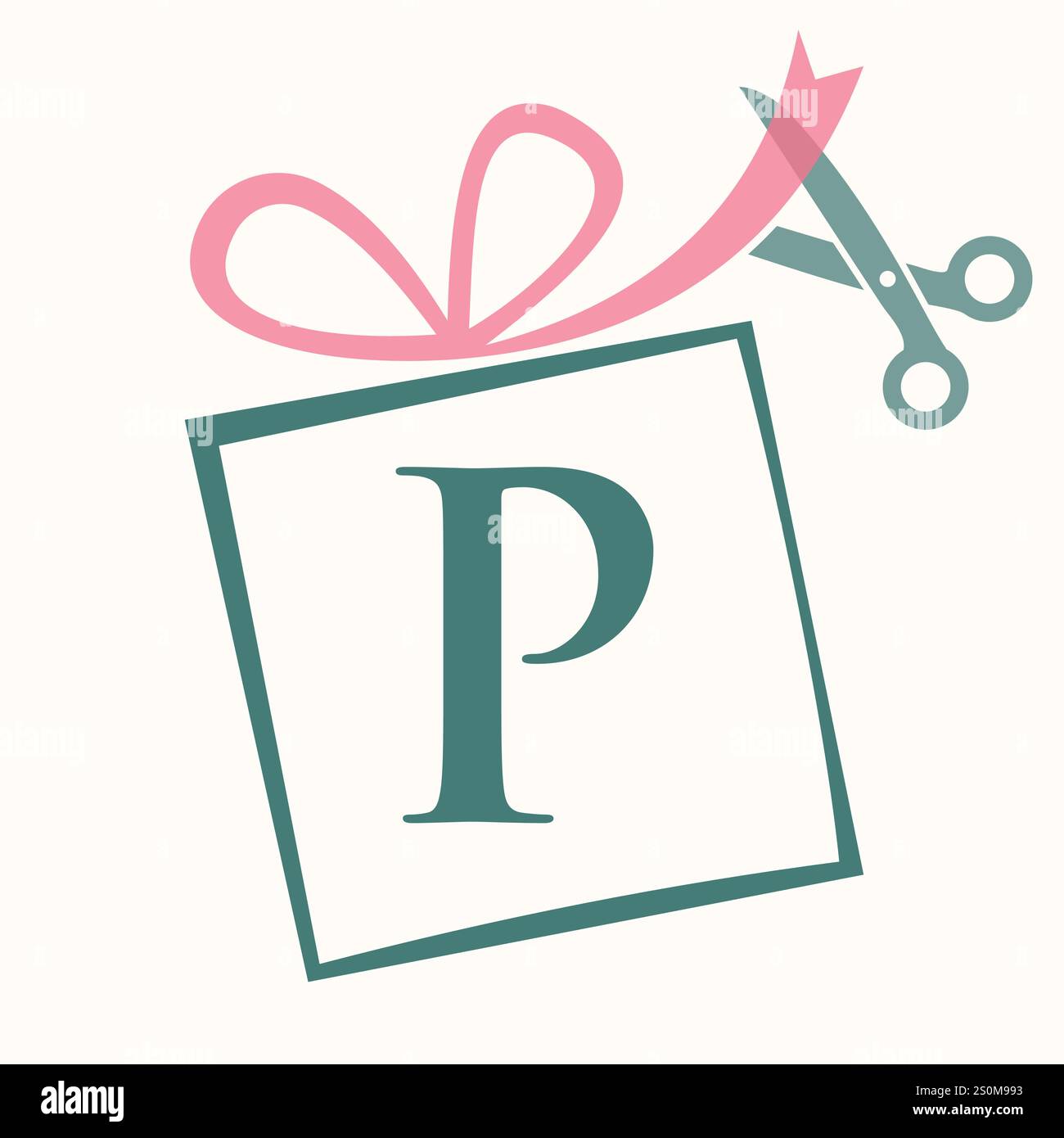 Initial Letter P Gift Box Logo Design Concept With Ribbon and Scissors ...