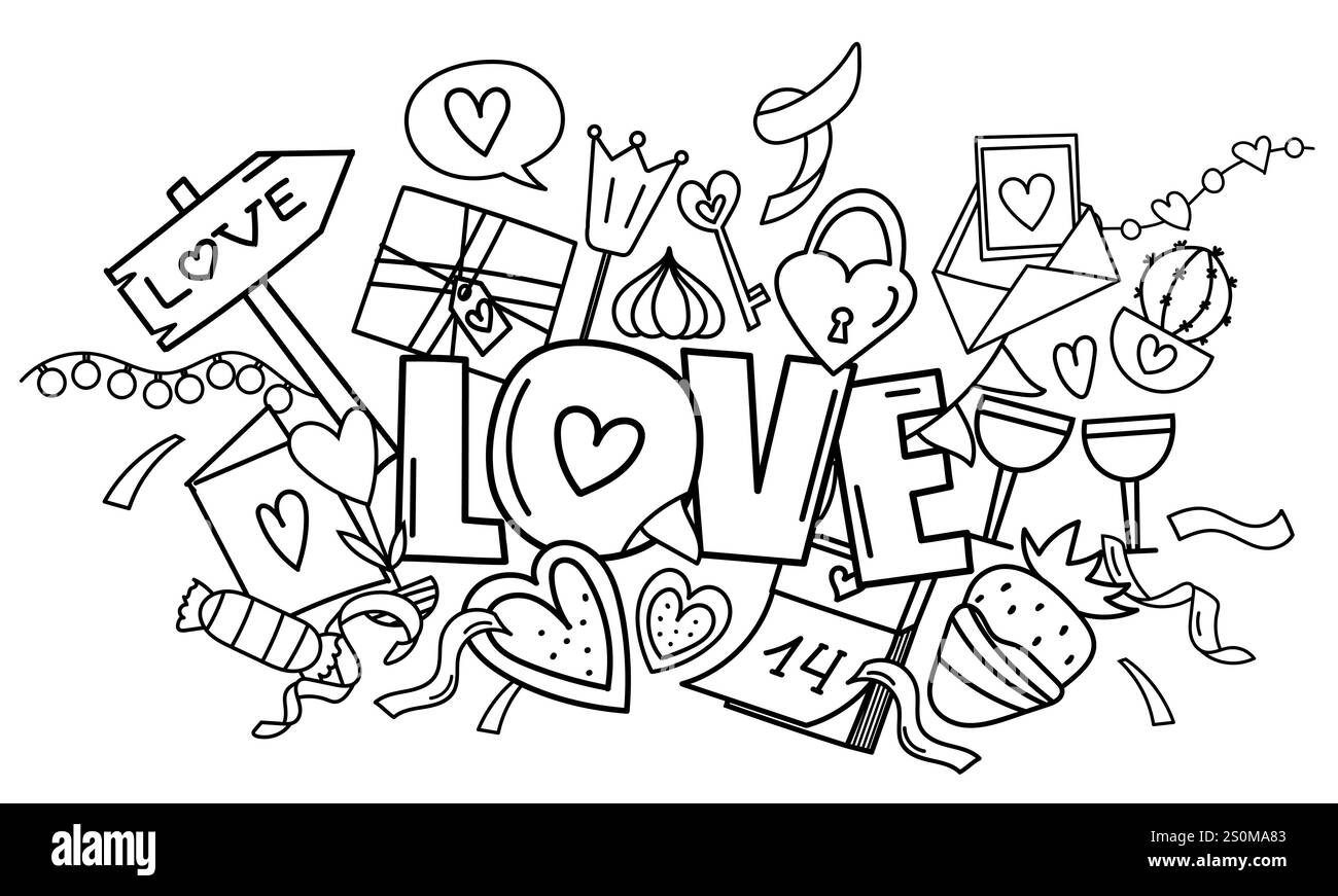 Coloring Page - Sweet Valentine'S Day Love Illustration With Candies ...