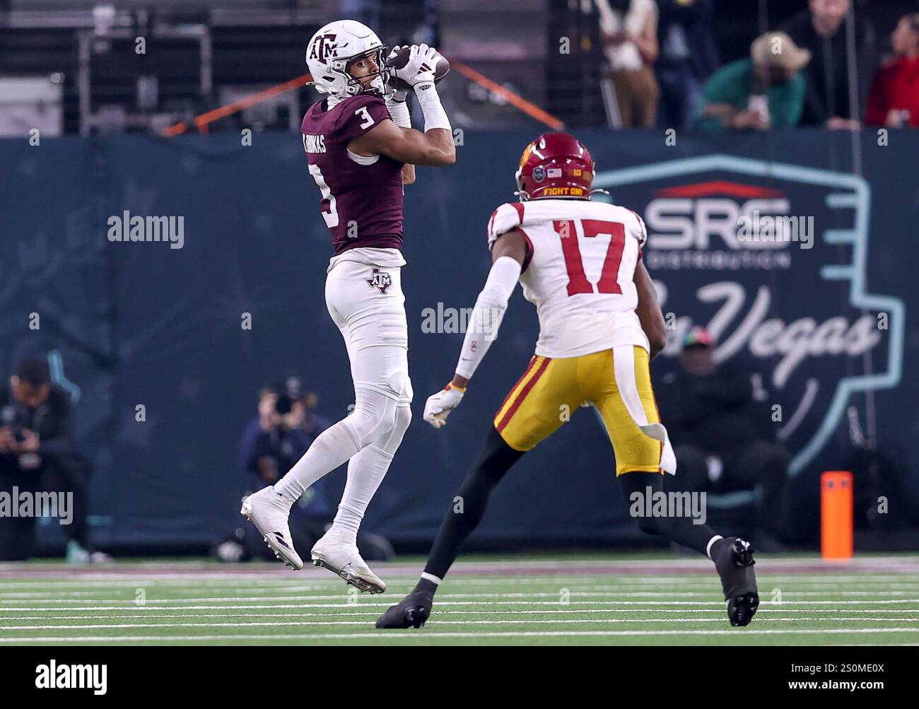 LAS VEGAS, NV - DECEMBER 27: Texas A&M Aggies wide receiver Noah Thomas (3) makes a reception in ...