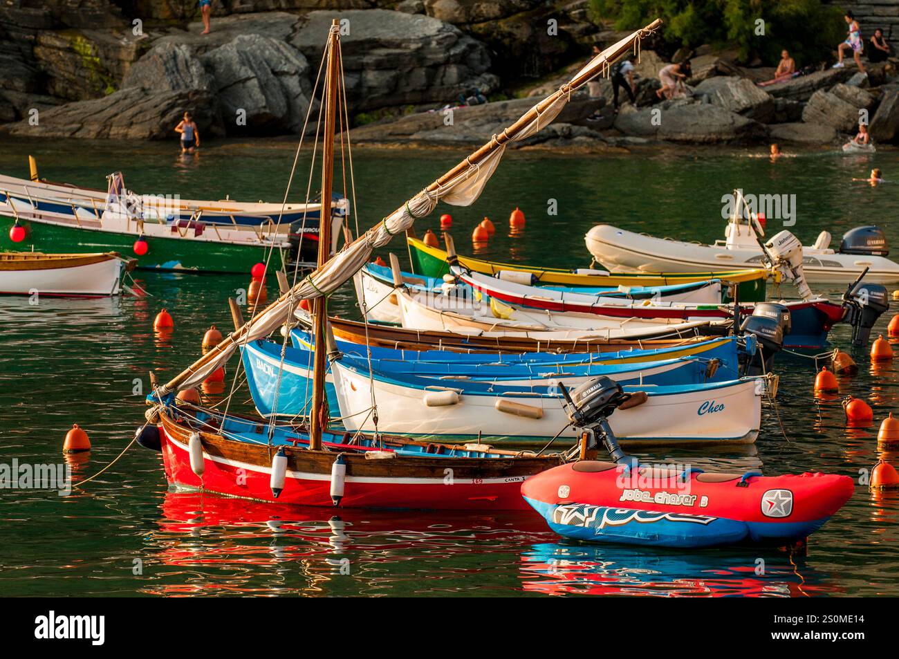 Fishing boats in harbor, Vernazza, Cinque Terre, Italy, Europe Stock ...