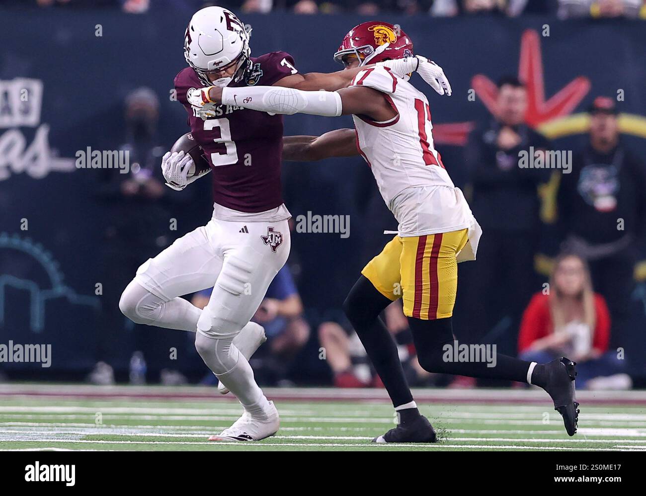 LAS VEGAS, NV - DECEMBER 27: Texas A&M Aggies wide receiver Noah Thomas (3) tries to break away ...