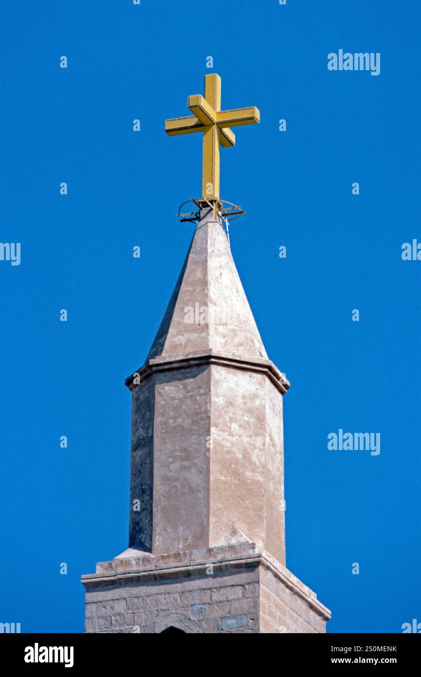 Cross, tower, Monastery of Saint Anthony, Eastern Desert, Egypt ...