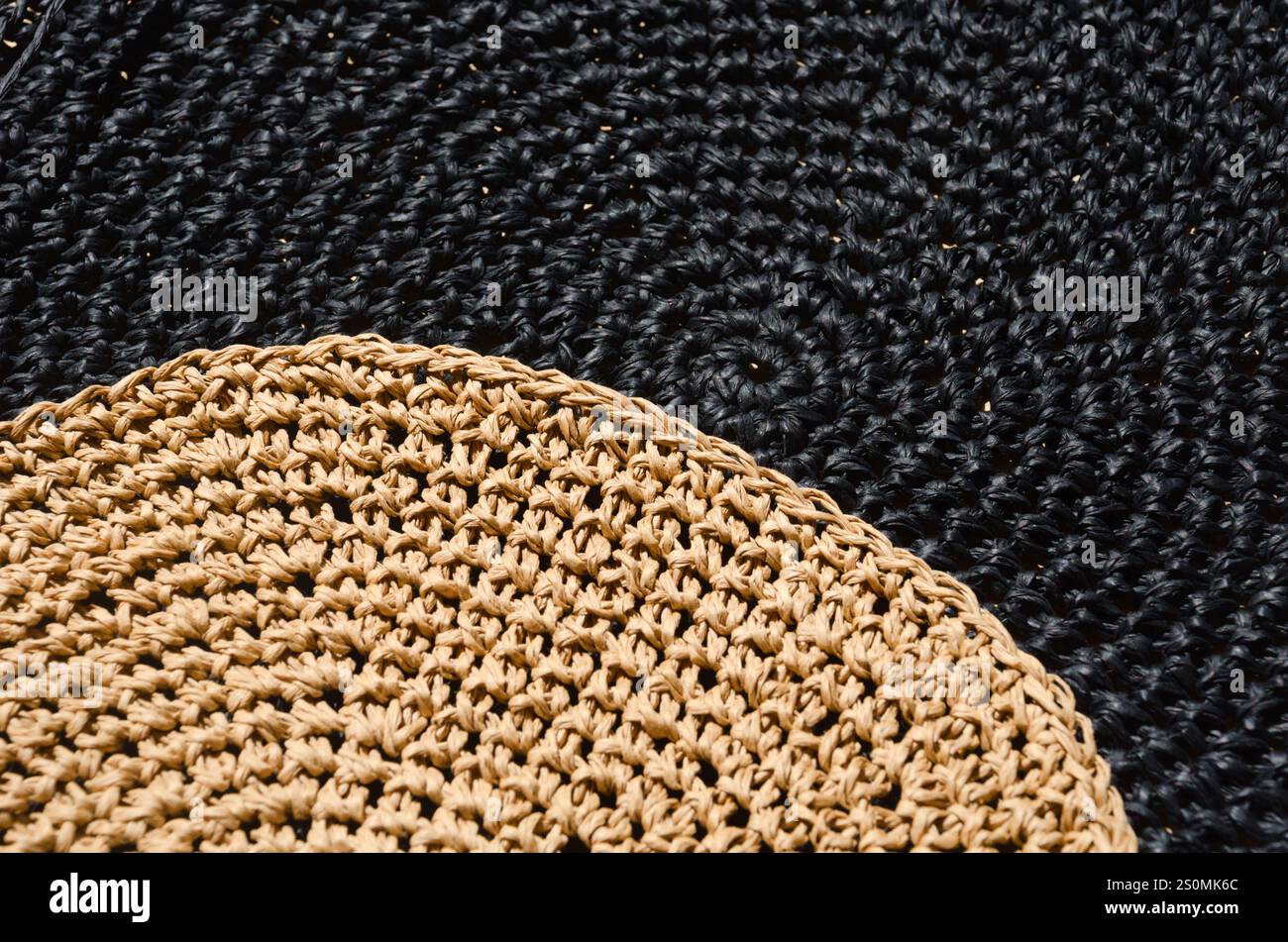 Raffia black and beige, crochet pattern. Wicker texture as a background ...
