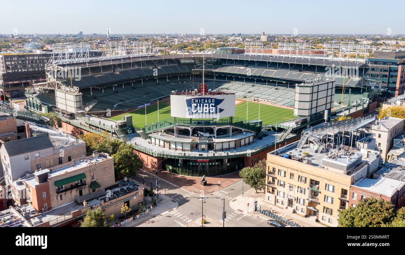 An aerial view of Major League Baseball's Chicago Cubs' Wrigley Field ...
