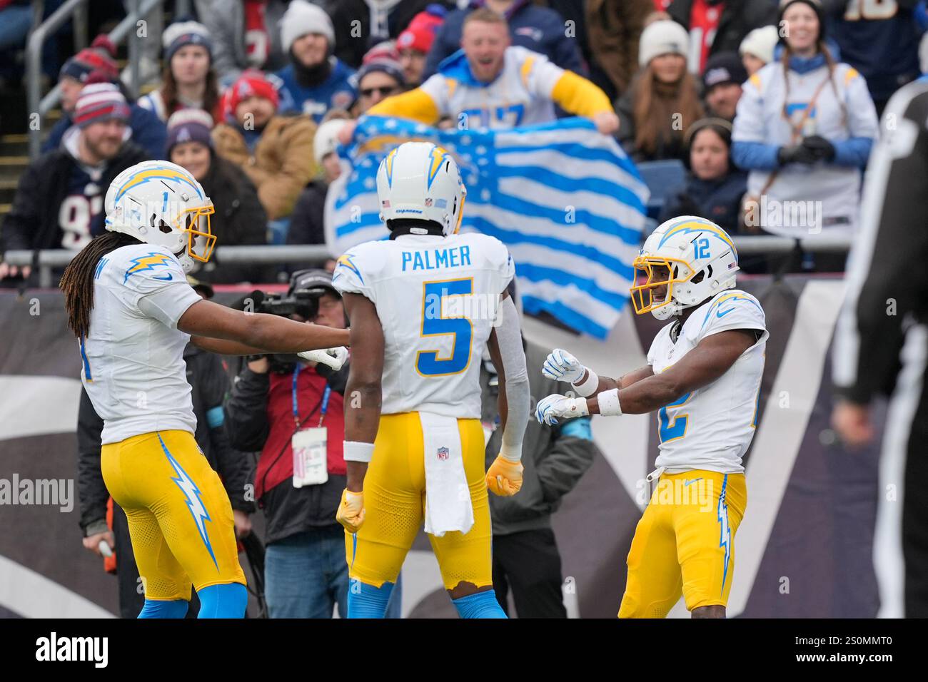 Los Angeles Chargers wide receiver Derius Davis (12) celebrates after ...