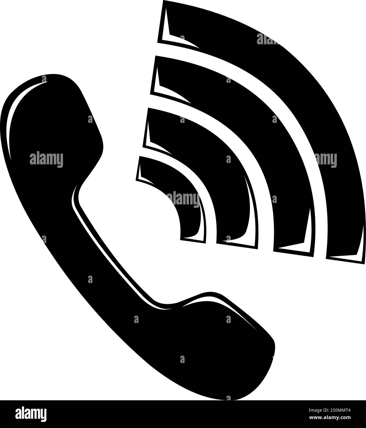 vector illustration black and white icon telephone and waves signal, in ...