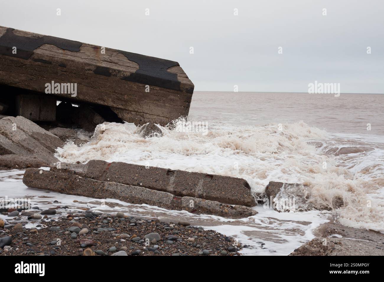 WW2 concrete military installations on beach Coastal erosion at Spurn ...