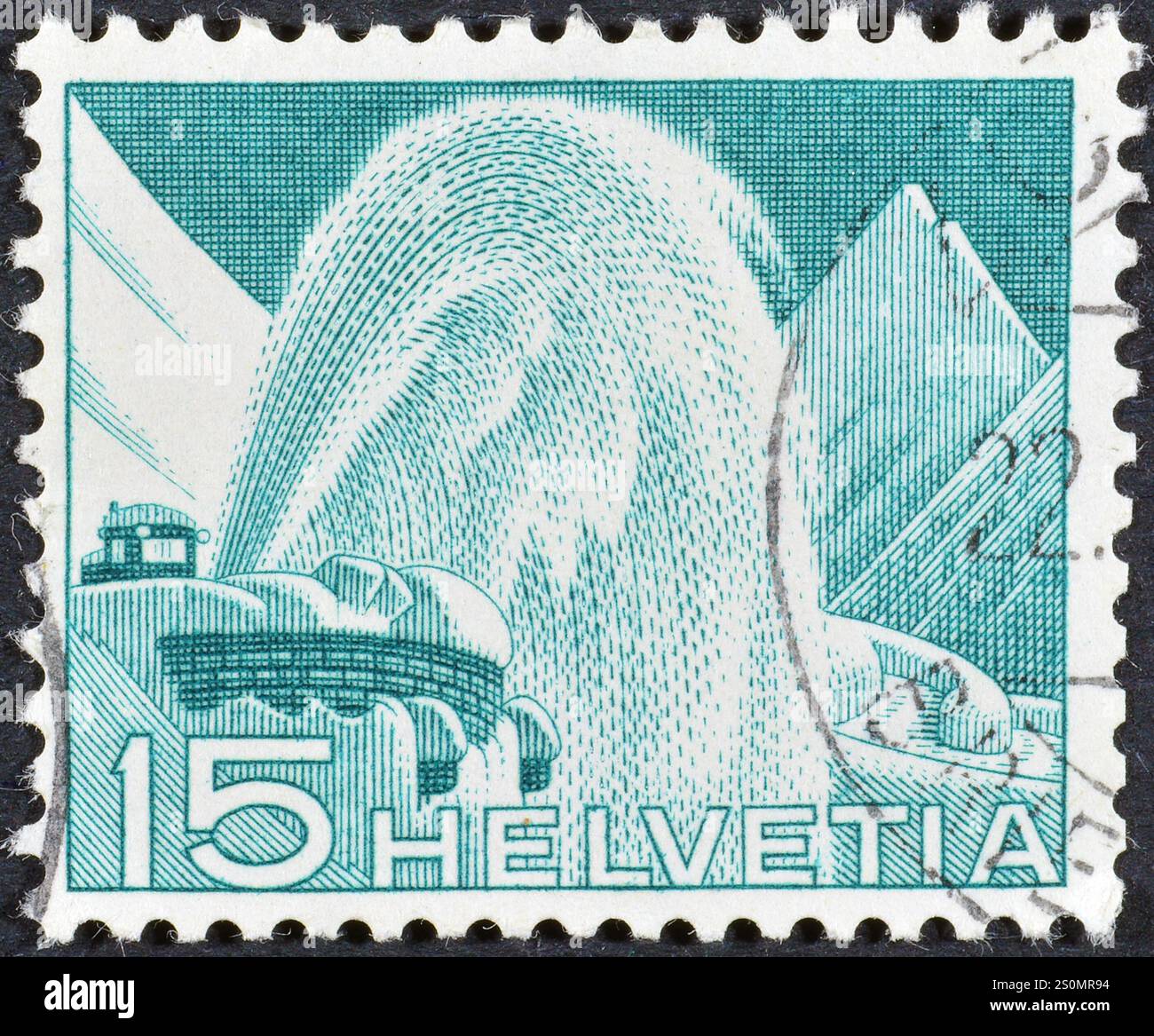 Cancelled postage stamp printed by Switzerland, that shows Snow Removal ...