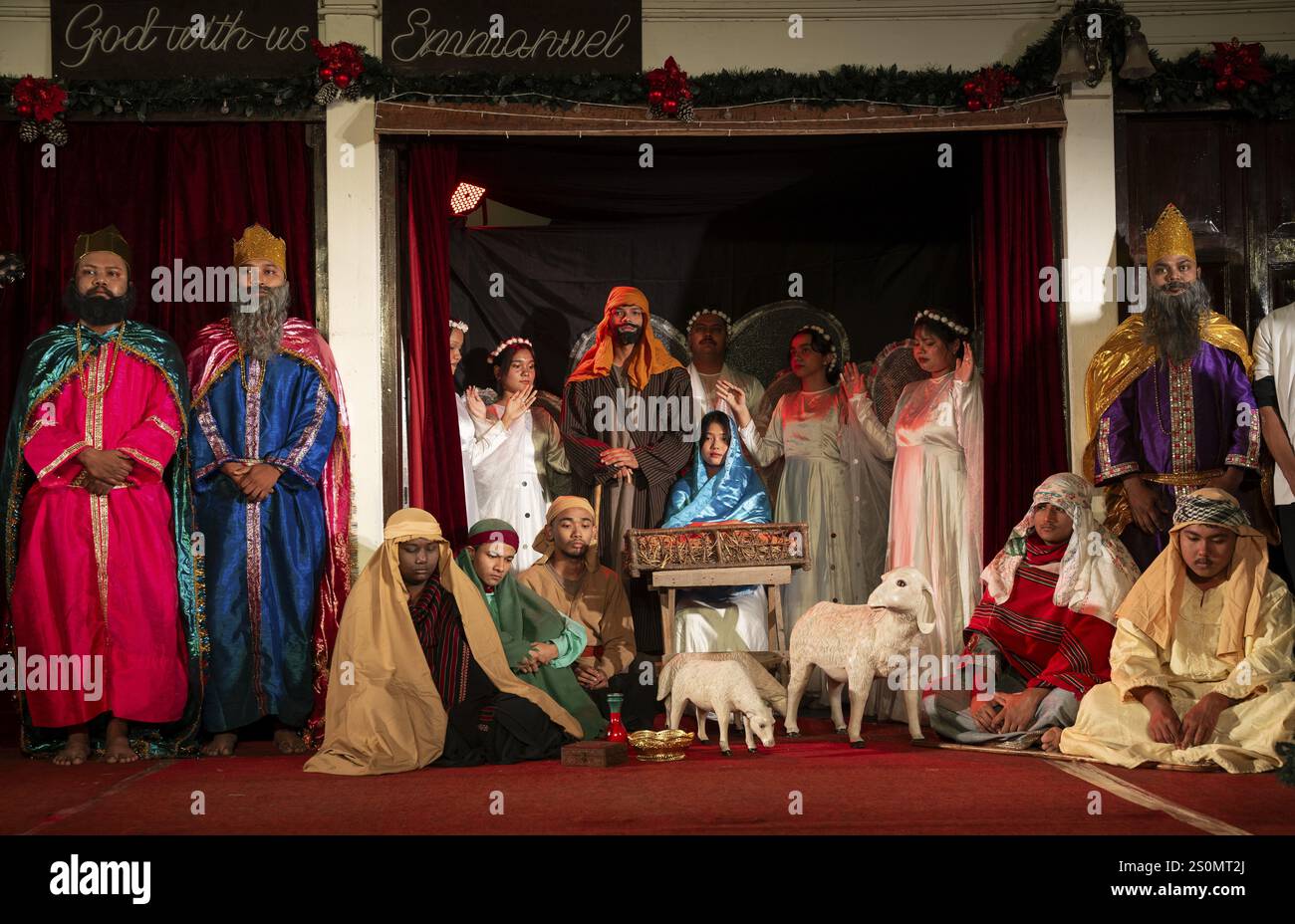 Artists perform in a nativity depicting the birth the baby Jesus on the ...