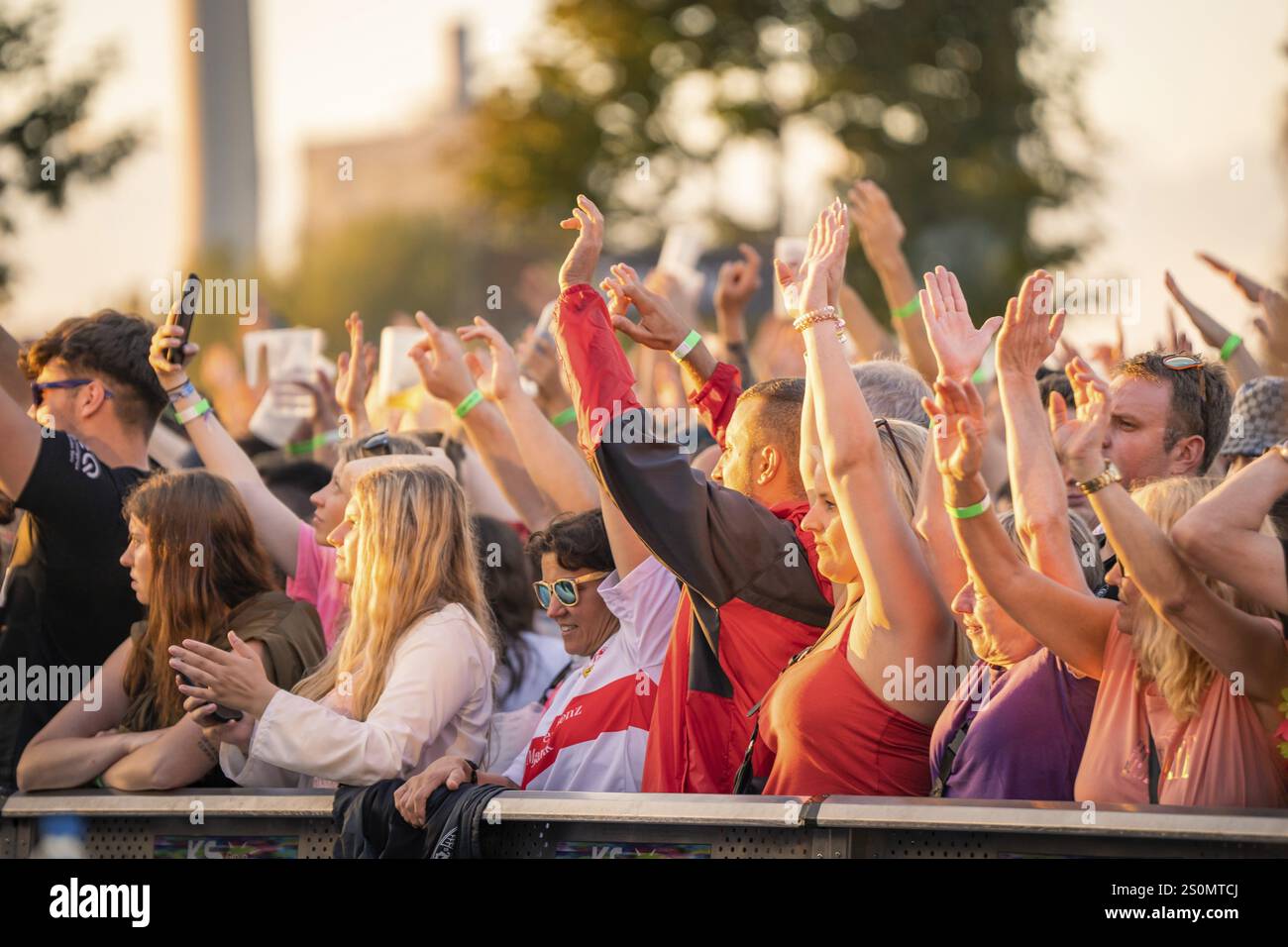A crowd of people with their hands up enjoying a concert, Malleparty ...