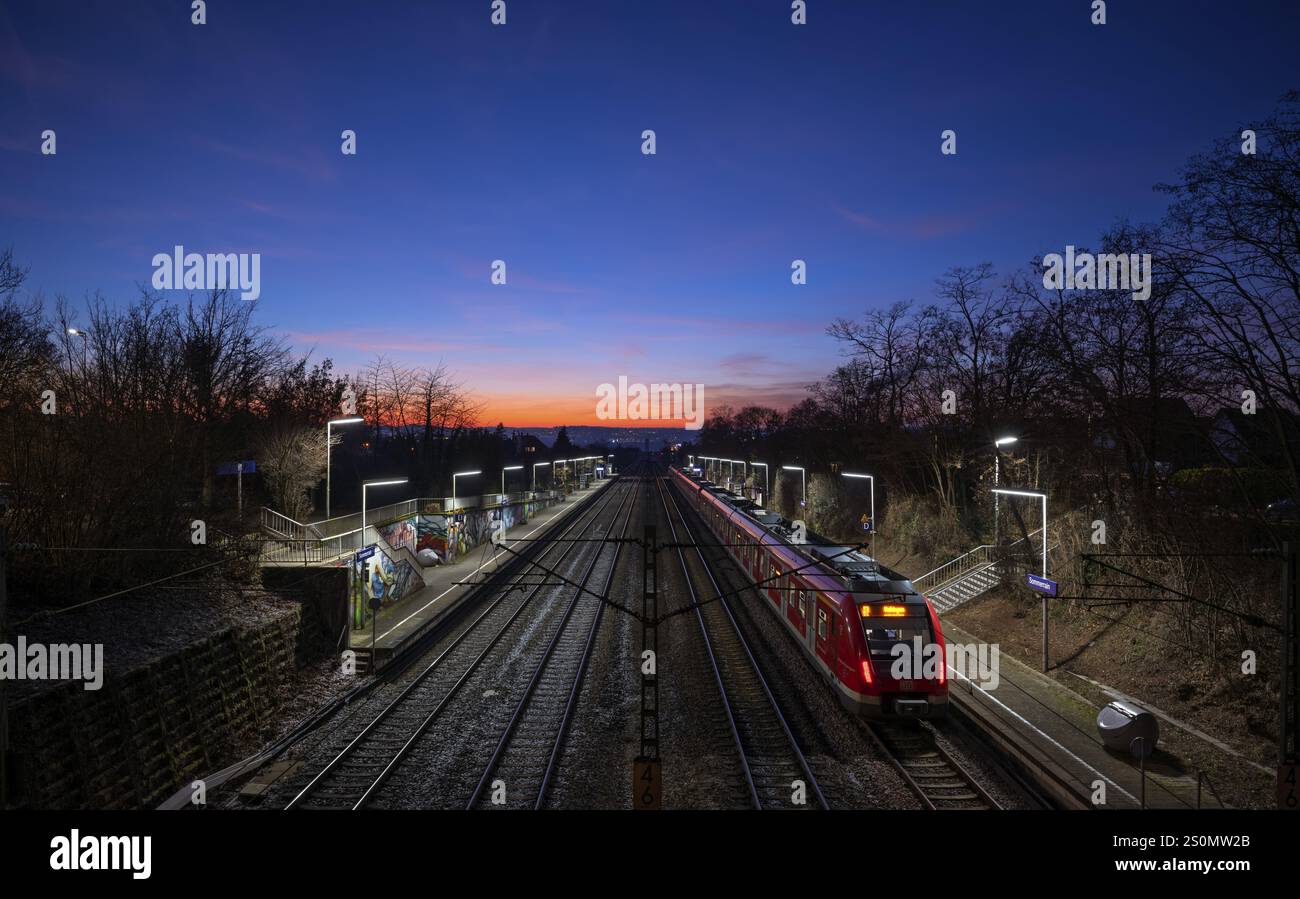 S-Bahn, public transport, train, stops at stop, station, platform ...