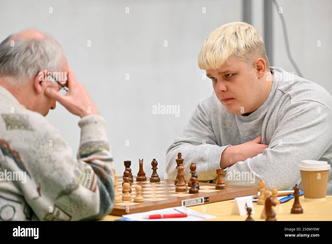 Hastings, UK, 28 December 2024. Andrew Muir im SCO (L) plays Vignir ...