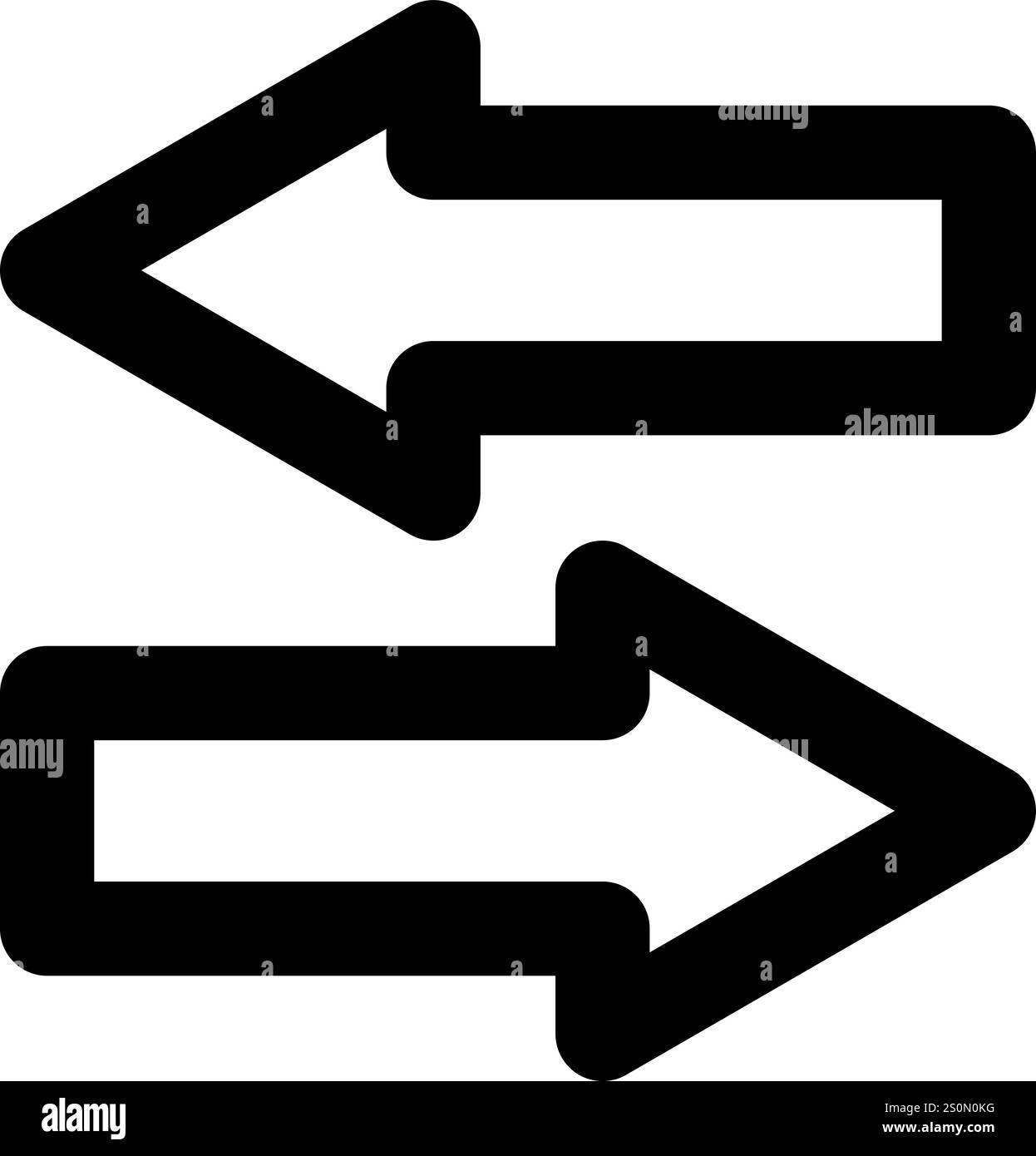 Two thick black arrows pointing in opposite directions represent a two way exchange or transfer ...